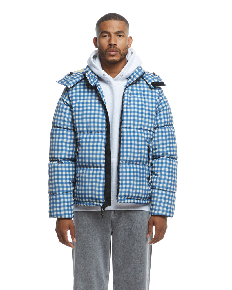 Hooded Puffer - Blue Check