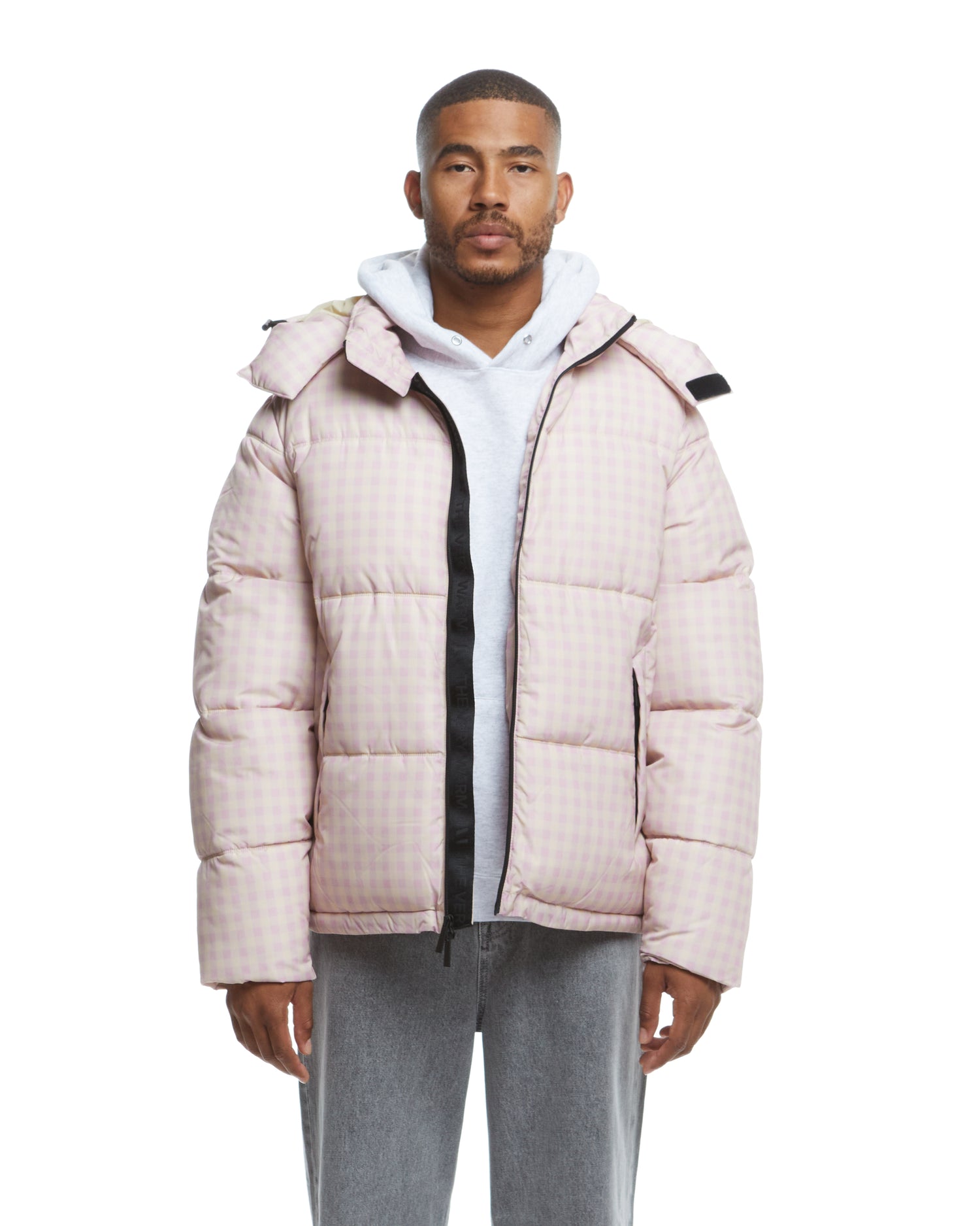 Hooded Puffer - Mauve Check